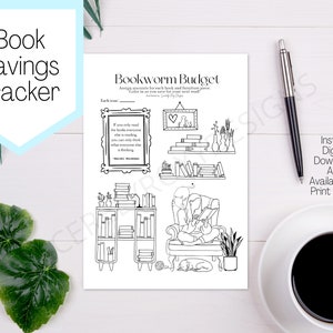 Bookworm Budget Savings Challenge Tracker Printable PDF With Cash ...