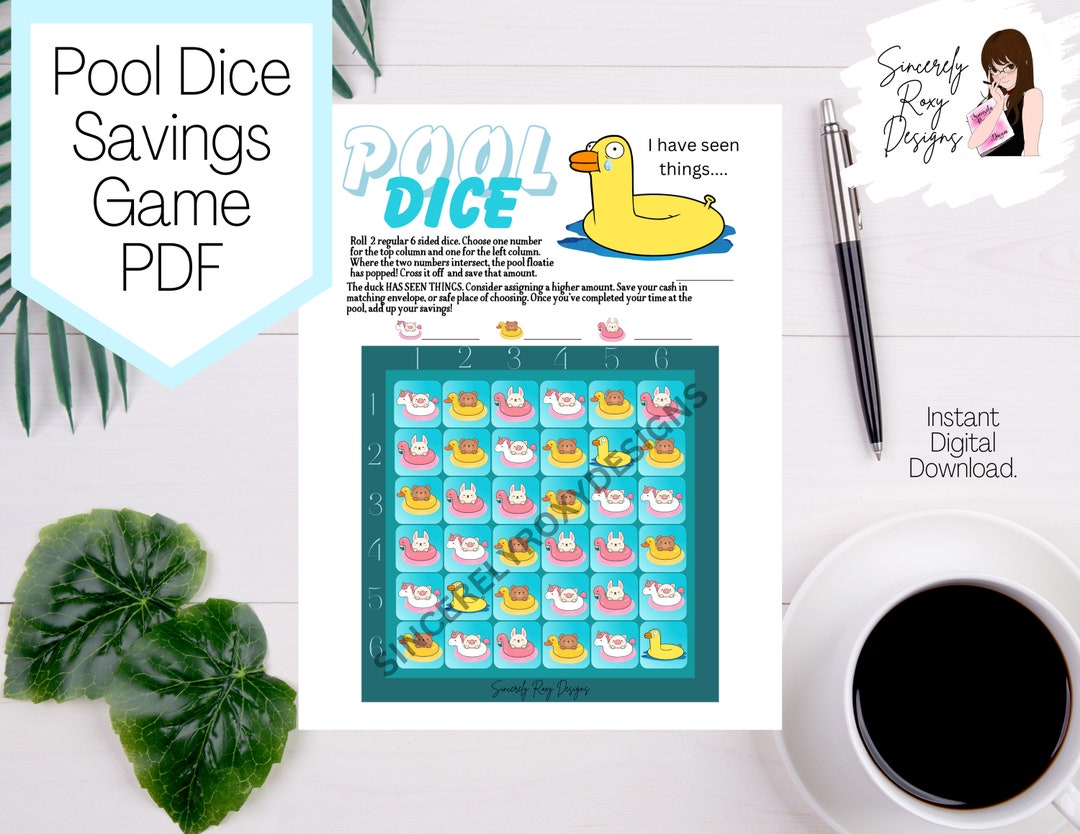 Pool Dice Savings Game Printable PDF With Envelope - Etsy