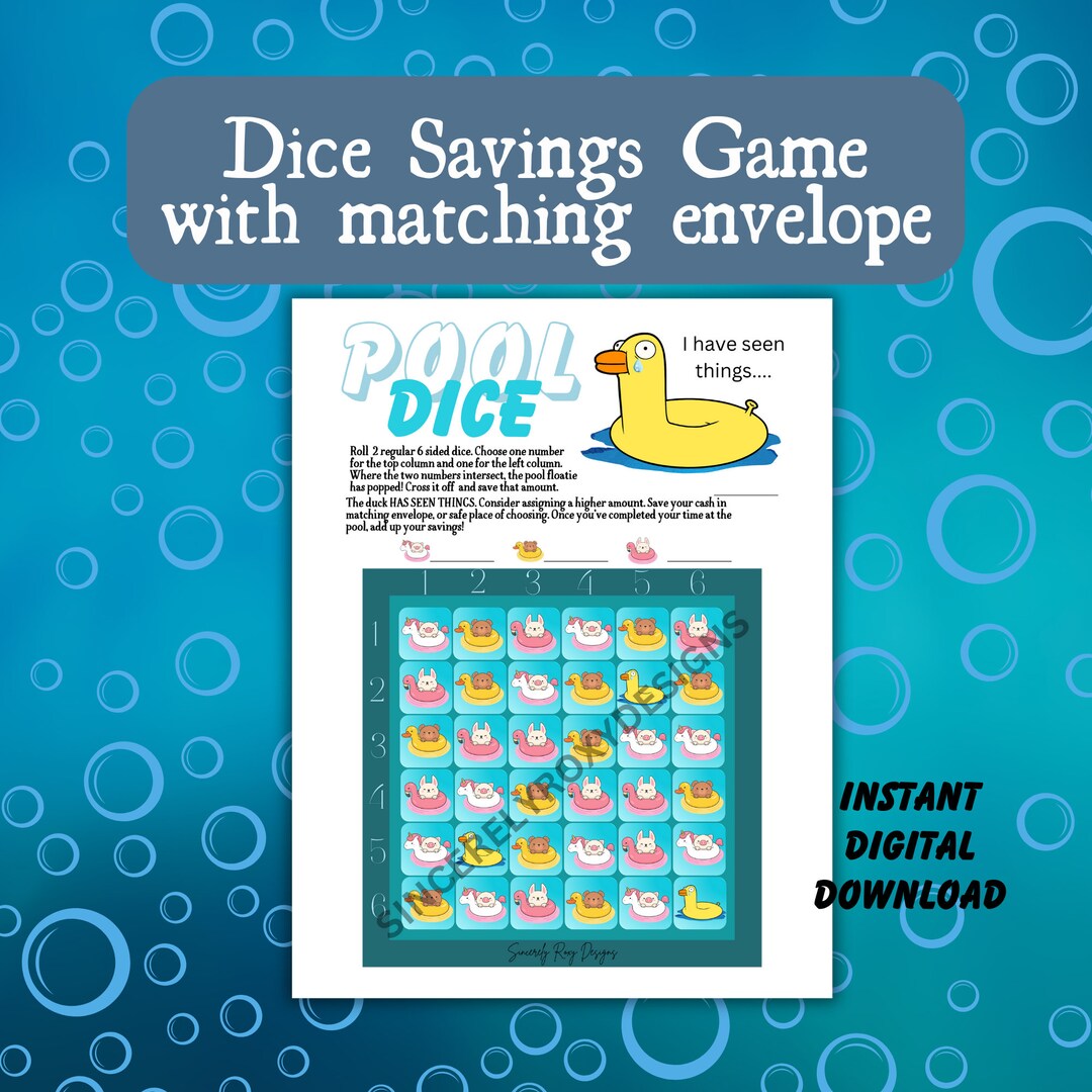 Pool Dice Savings Game Printable PDF With Envelope - Etsy