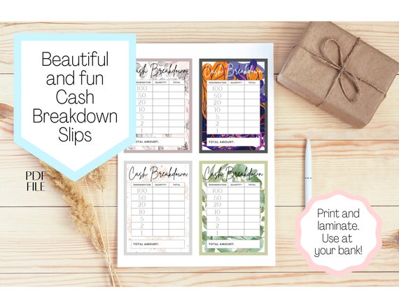 Printable Cash Breakdown Slips L Instant Digital Download - Etsy