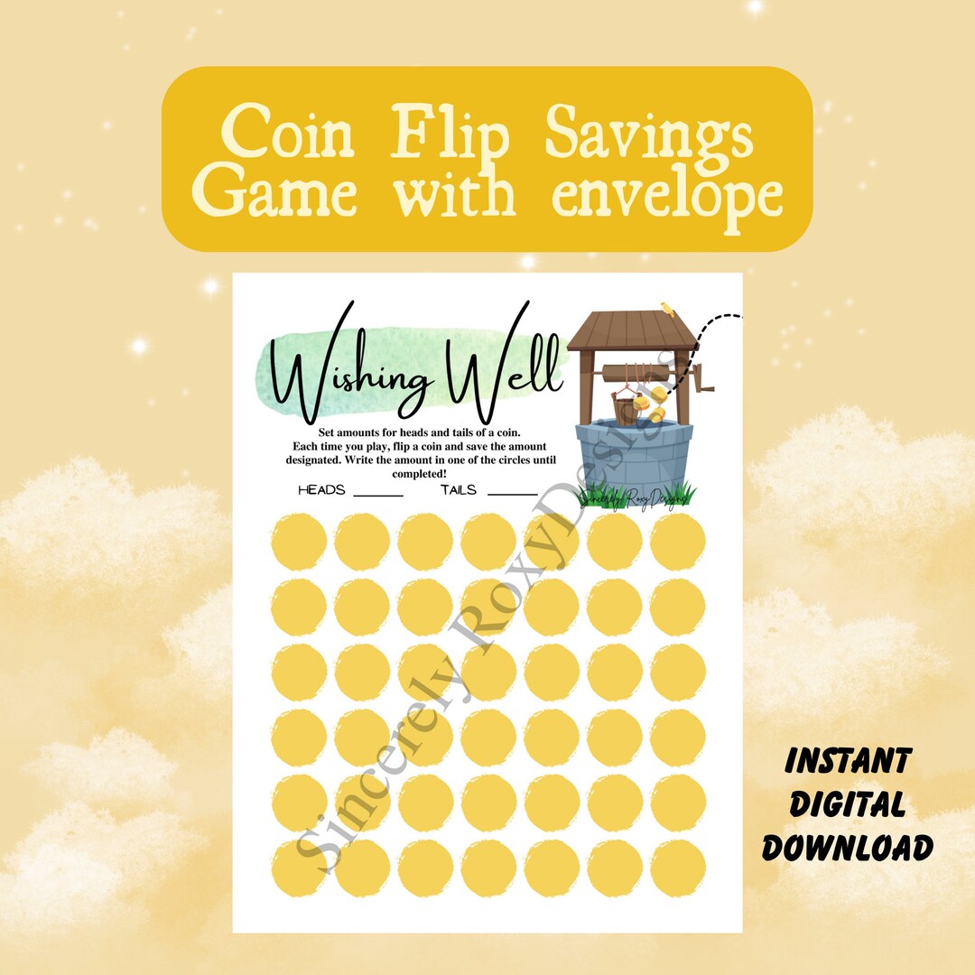 Wishing Well Coin Flip Savings Challenge With Envelope PDF - Etsy