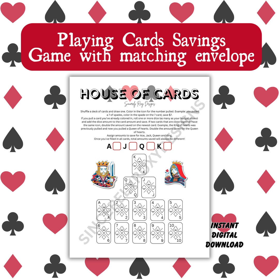 Savings Challenge Playing Card Game Printable PDF With Cash Envelope L ...