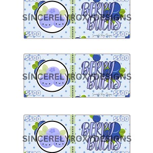Printable Cash Prop Money Placeholders, Berry Bucks - Etsy