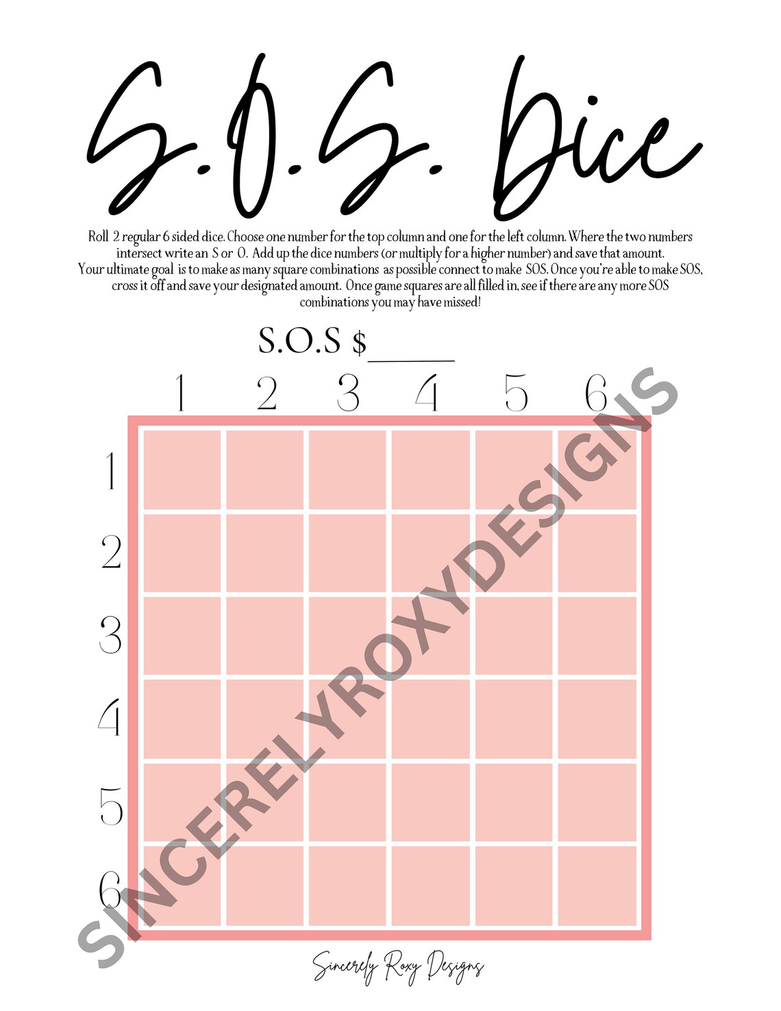 S.O.S Physical Laminated Savings Game With Envelope - Etsy