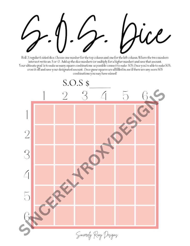 S.O.S Physical Laminated Savings Game With Envelope - Etsy