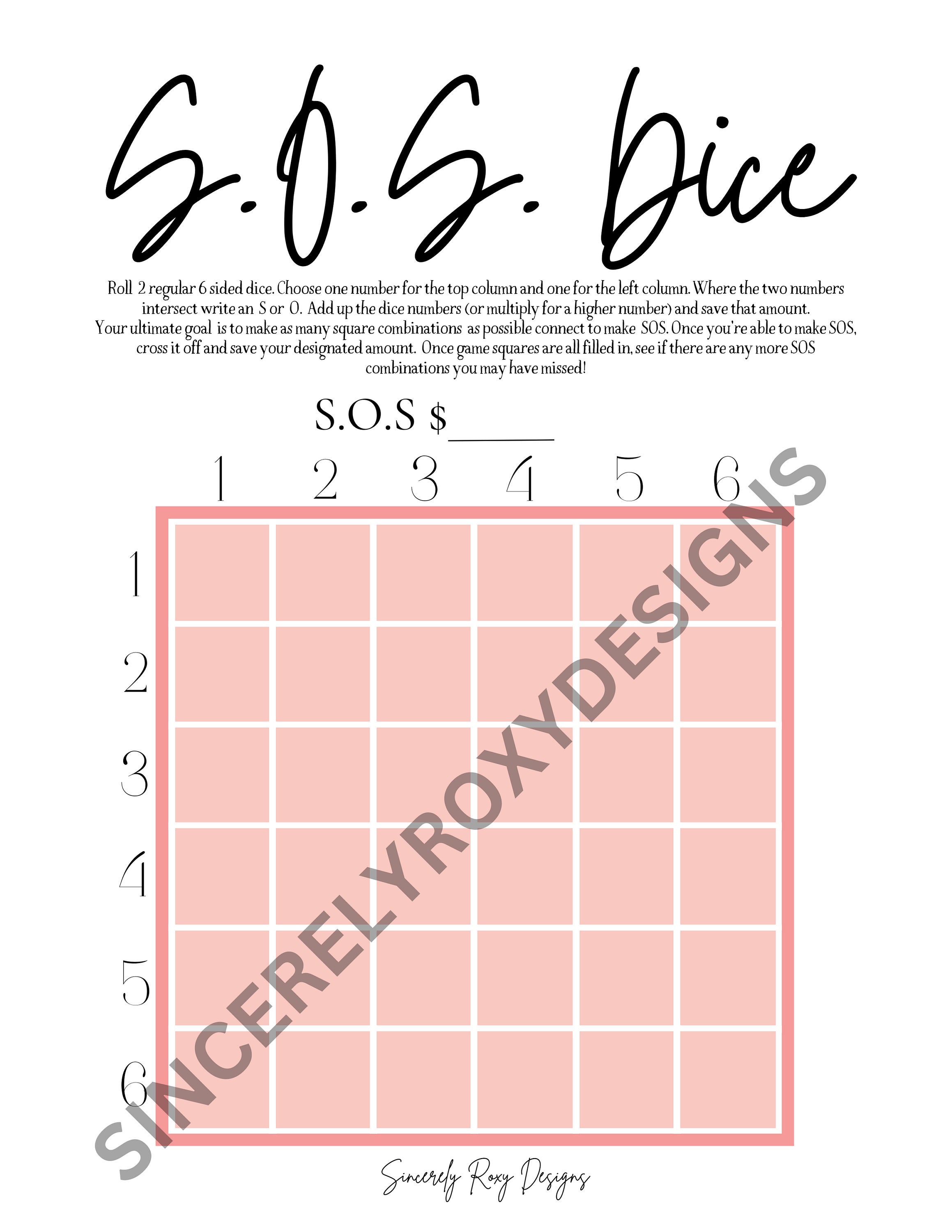 S.O.S Physical Laminated Savings Game With Envelope - Etsy