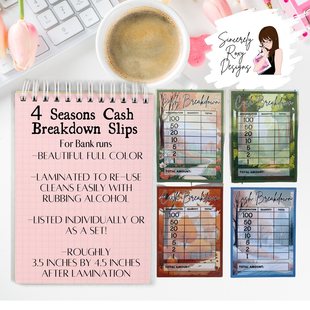 Cash Breakdown Slips L Bank Bag L Bank Withdrawal Slip L Bank Deposit ...