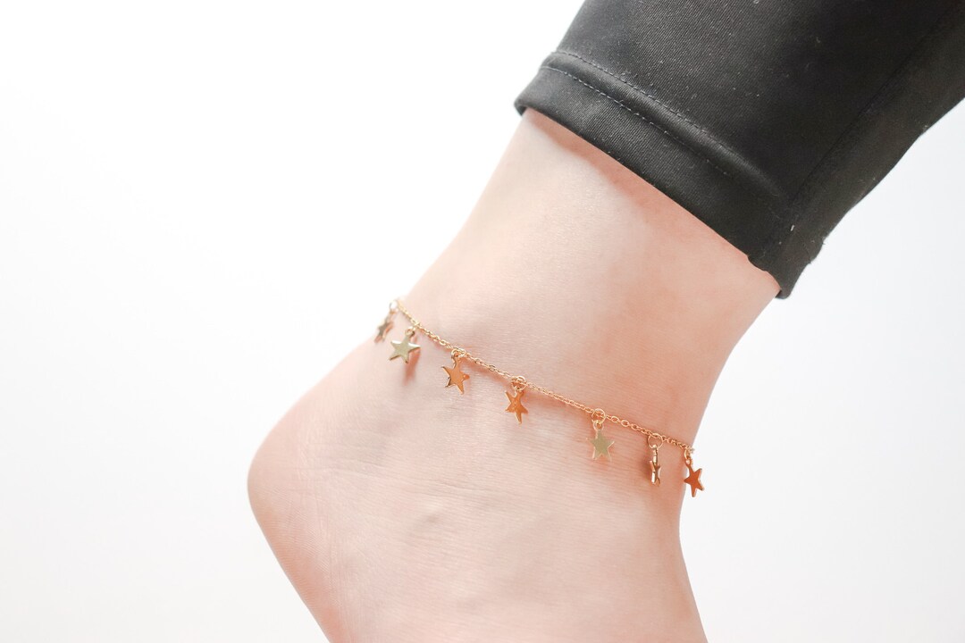 Star Anklet I Gold Anklet | Double Layering Anklet I Stacking Anklet I ...