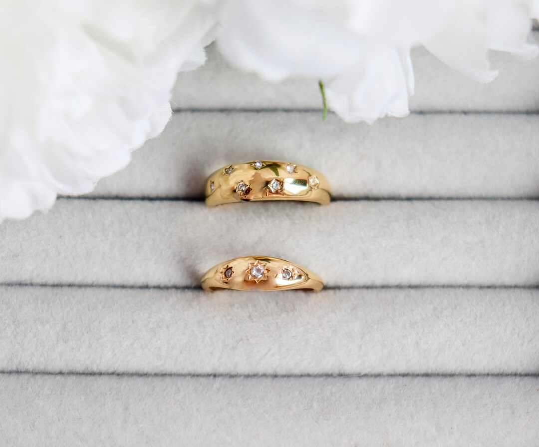 Dome Ring Gold Dome Ring Star Ring Celestial Jewelry Gift for Her ...