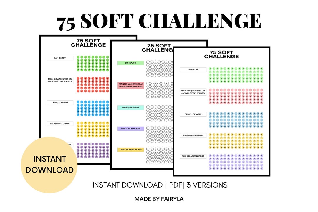 75 Soft Challenge Spread Sheet Printable| Healthy Habits Sheet| Digital ...