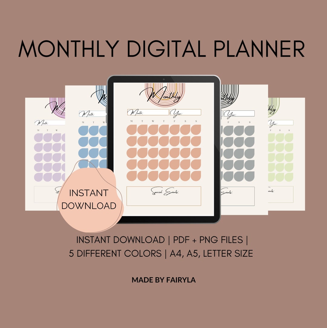 Digital Monthly Planner| Printable Monthly Planner| Monthly Overview ...