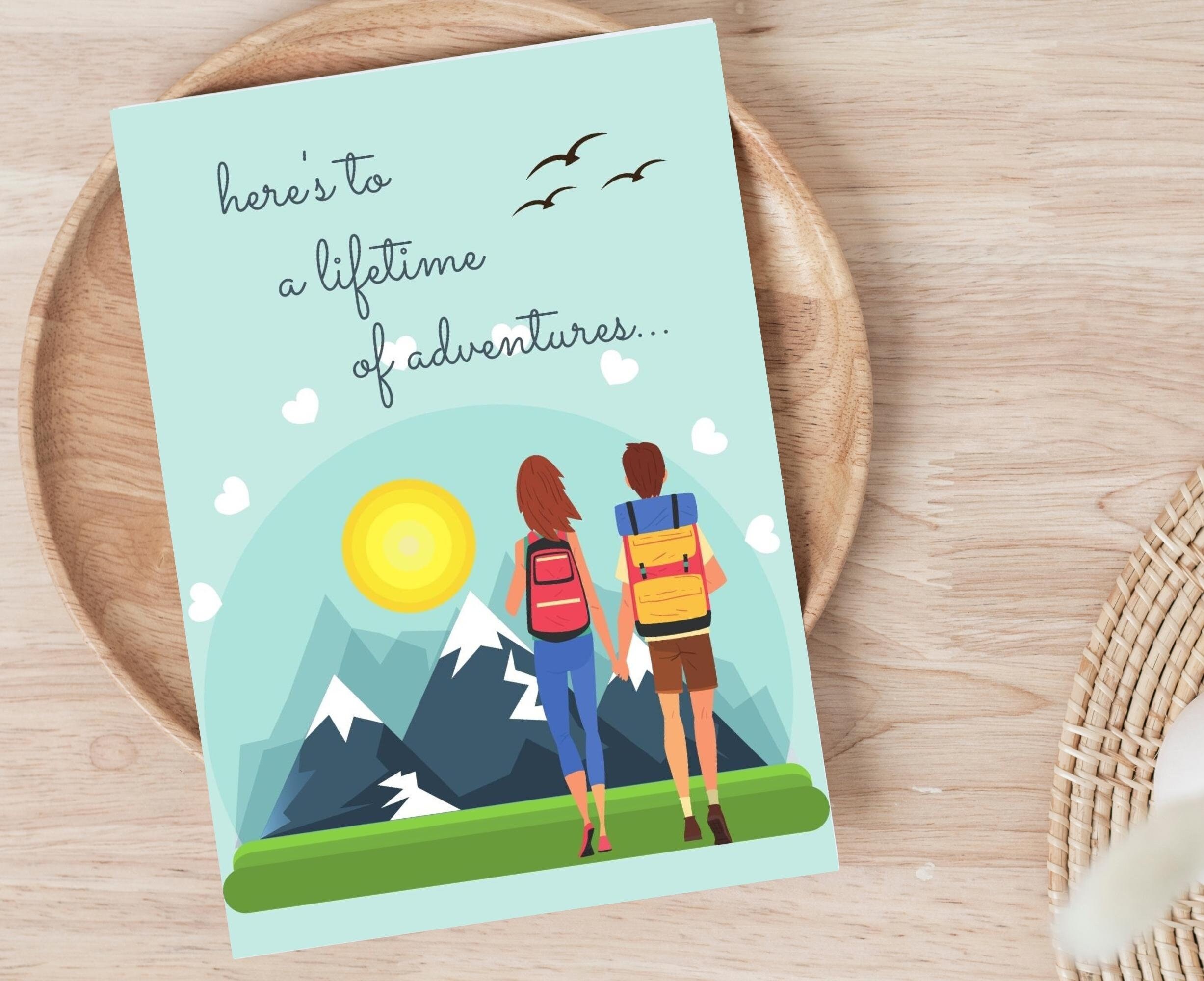 Adventure Card Printable, Wedding Card Hiker, Anniversary Card Digital ...