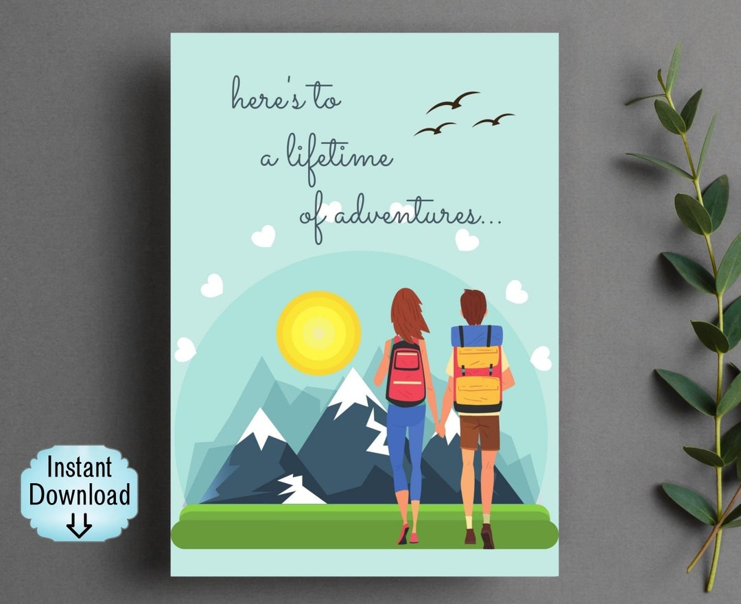 Adventure Card Printable, Wedding Card Hiker, Anniversary Card Digital ...