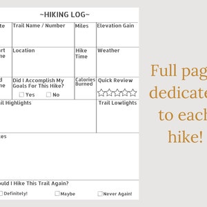 Hiking Log Printable Download, Hiking Tracker, Printable Hiking Planner ...