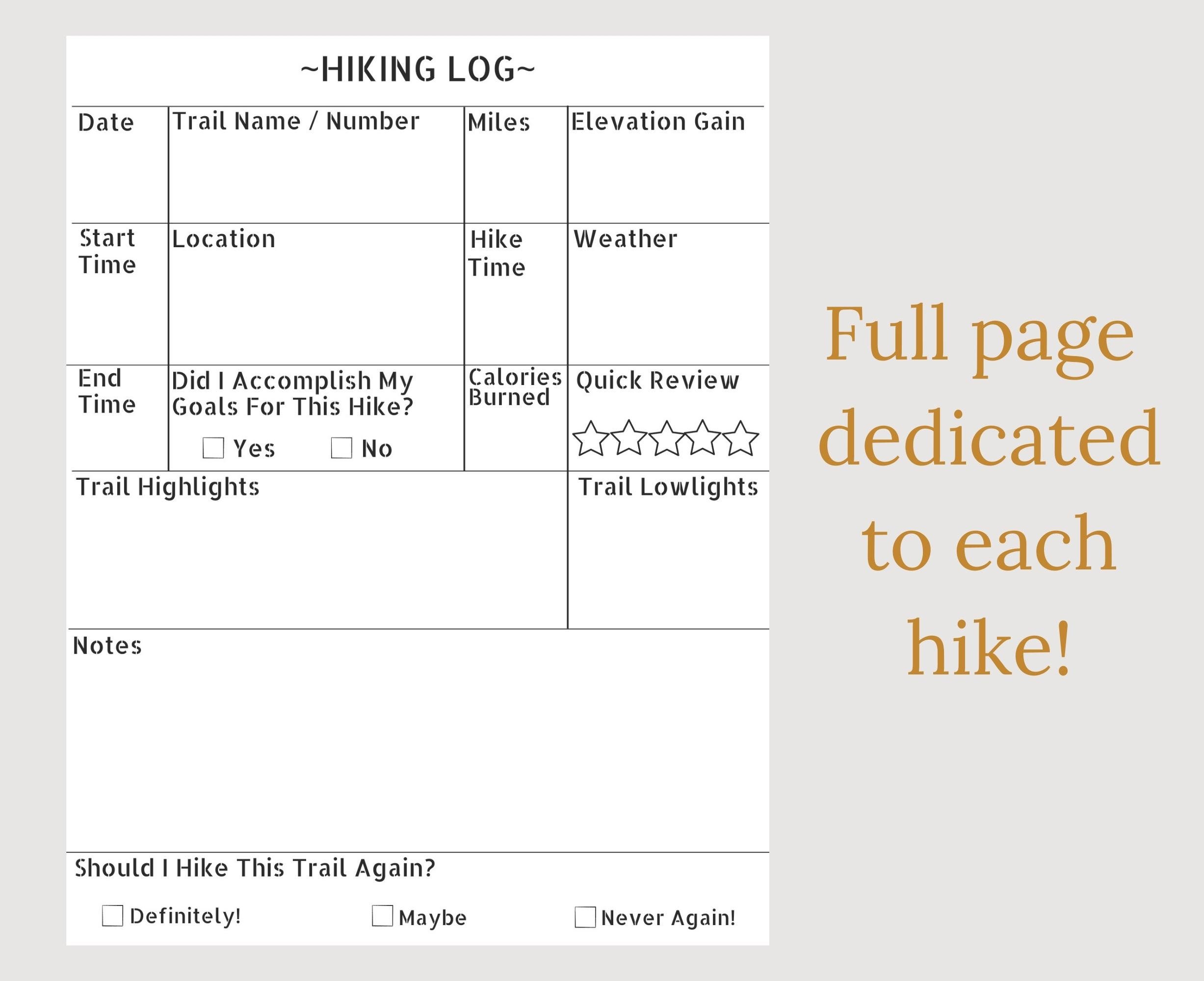 Hiking Log Printable Download, Hiking Tracker, Printable Hiking Planner ...