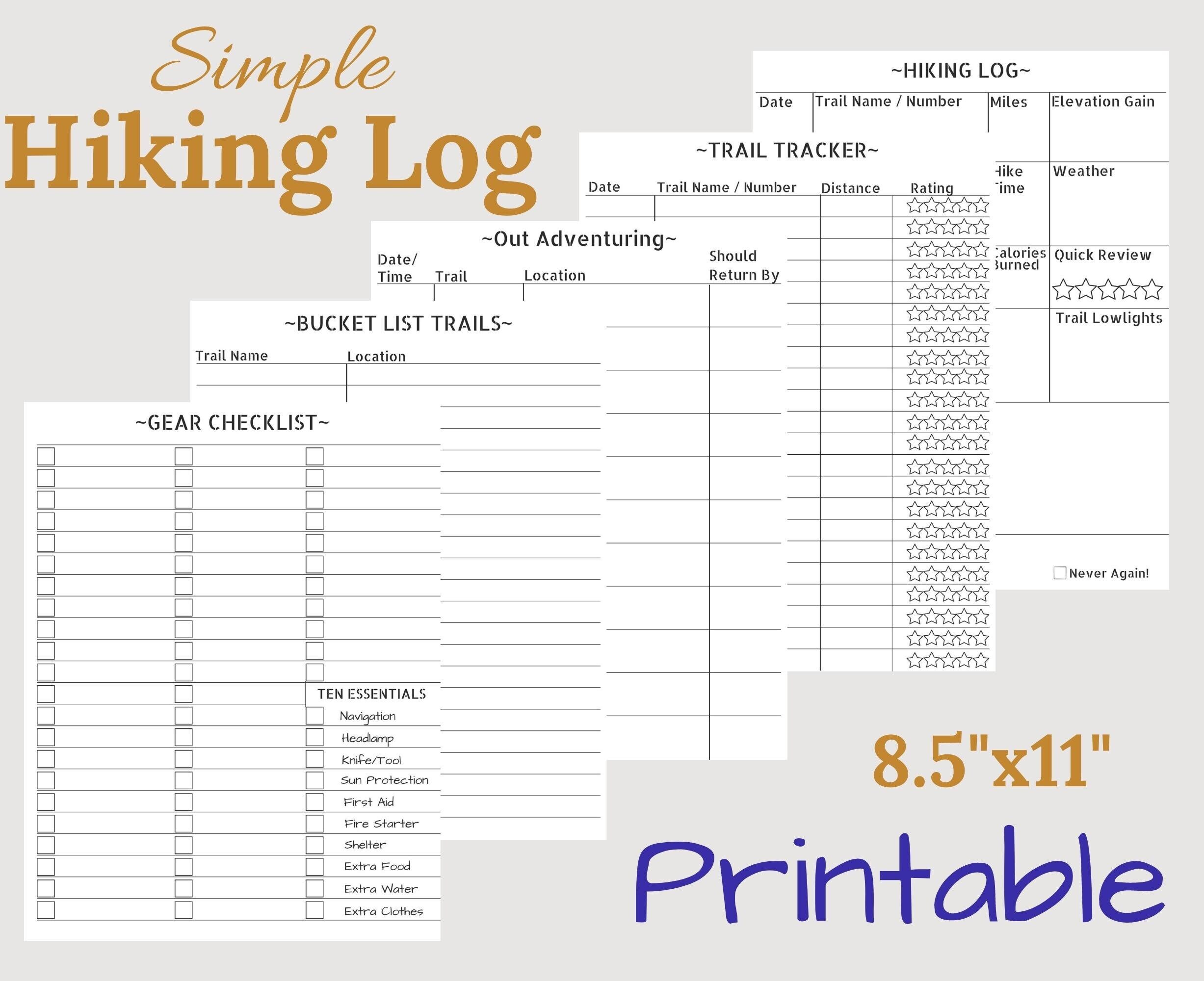 Hiking Log Printable Download, Hiking Tracker, Printable Hiking Planner ...