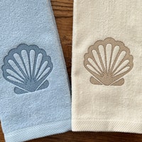 Coastal Bathroom Hand Towel Shell Pattern Beach Decor Guest Bathroom ...