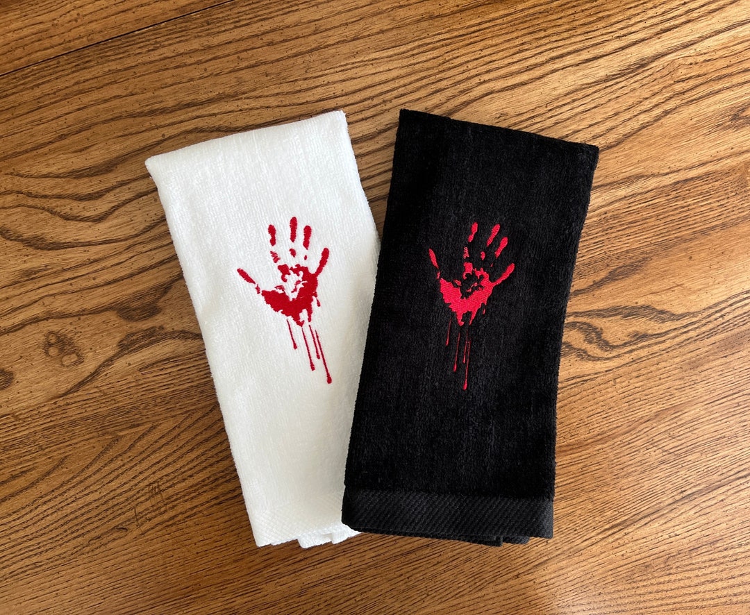 Bloody Hand Halloween Scary Plush Velour Hand Towel | Red Embroidered ...