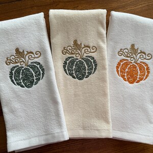 Elegant Pumpkin Plush Velour Hand Towel | Autumn Bath Embroidered Hand ...