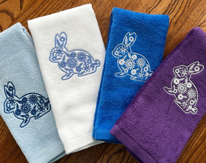 Floral Bunny Easter Fingertip Hand Towel Happy Easter Hand Towels 11x18 ...
