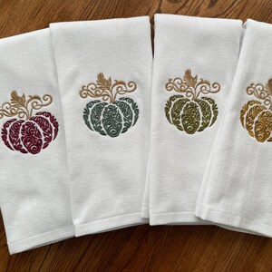 Elegant Pumpkin Plush Velour Hand Towel | Autumn Bath Embroidered Hand ...