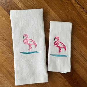 Pink Flamingo Bath Hand Towel | Embroidered Flamingo Fingertip Towel ...