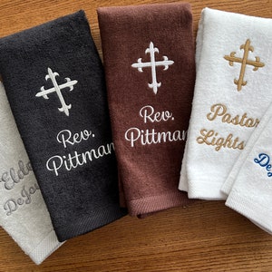 Religious Cross Embroidered Hand Towel | Personalized Pastor Hand Towel ...