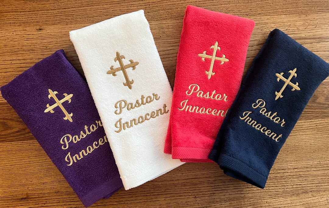 Religious Cross Embroidered Hand Towel | Personalized Pastor Hand Towel ...