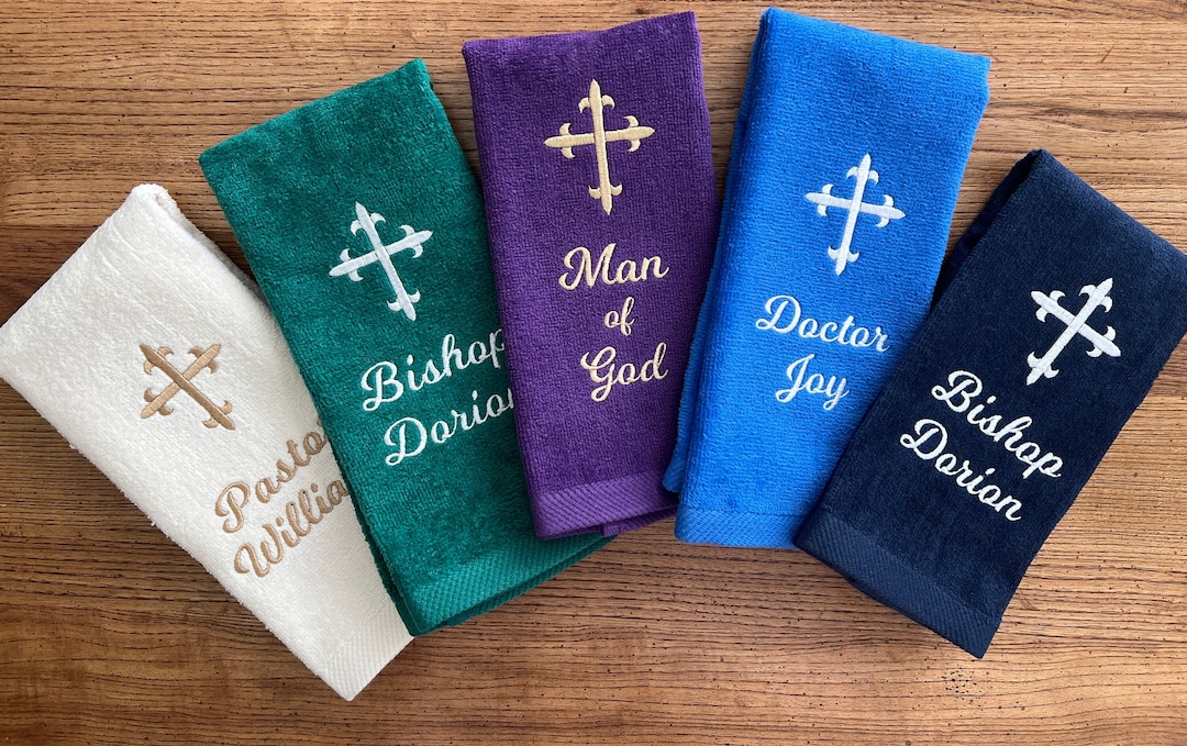 Religious Cross Embroidered Hand Towel | Personalized Pastor Hand Towel ...