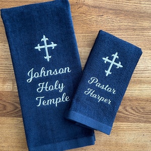 Religious Cross Embroidered Hand Towel | Personalized Pastor Hand Towel ...