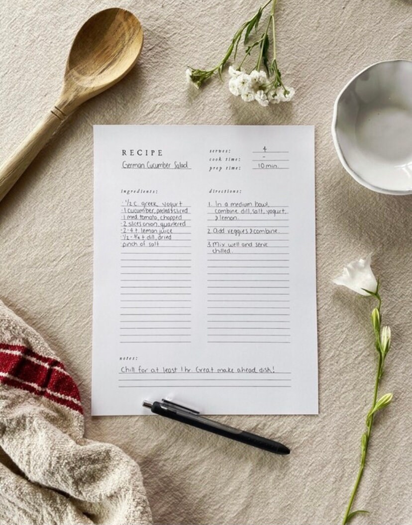 RECIPE PAGE Printable Instant Recipe Sheet Digital - Etsy