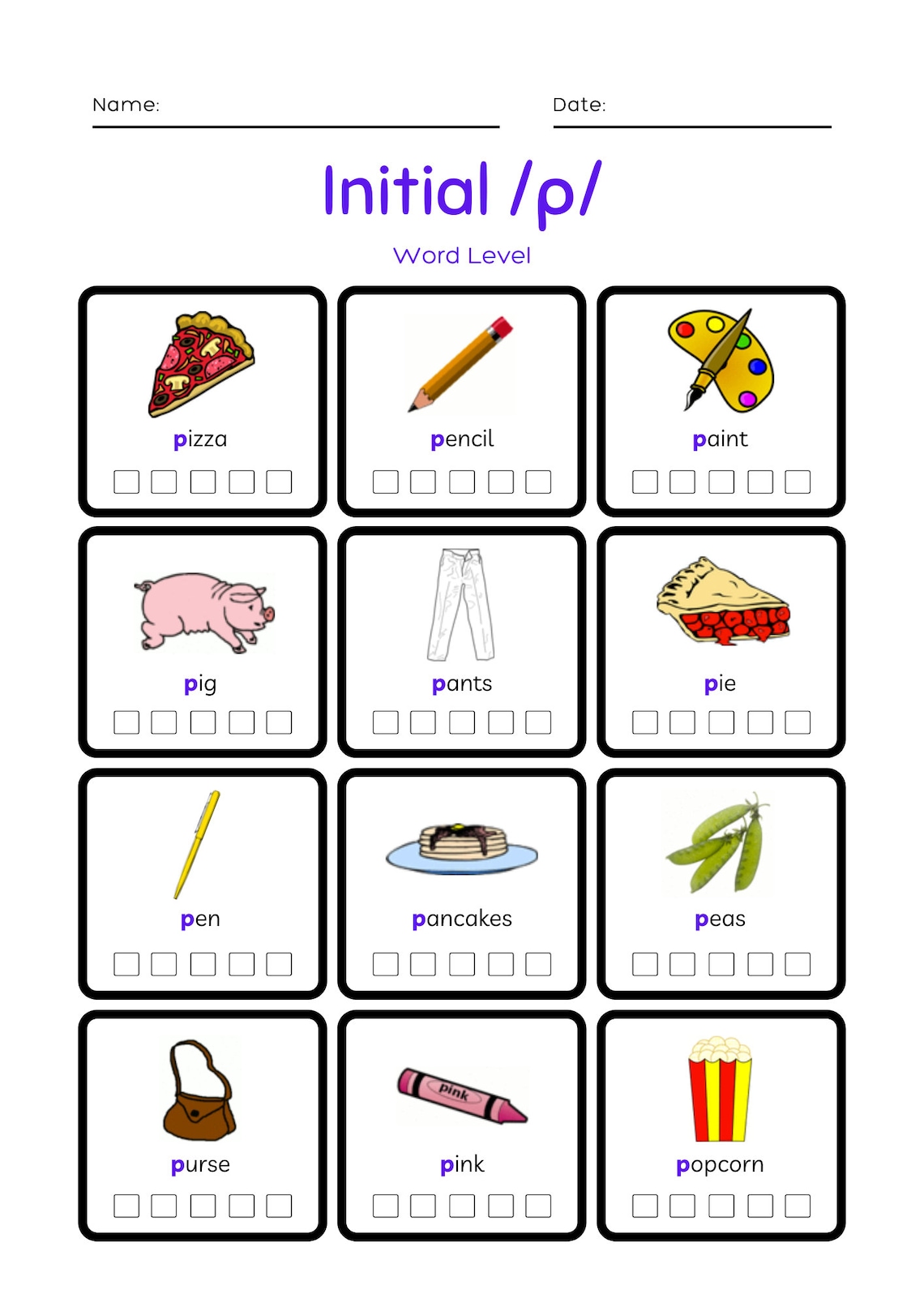 Articulation Flashcards and Worksheets Complete /p/ Phoneme, Initial ...