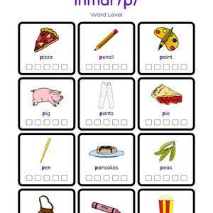 Articulation Flashcards and Worksheets - Complete /p/ Phoneme, Initial ...