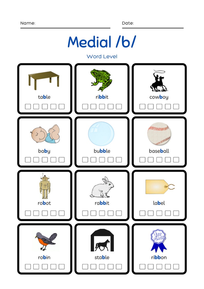 Articulation Flashcards and Worksheets - Complete /b/ Phoneme, Initial ...