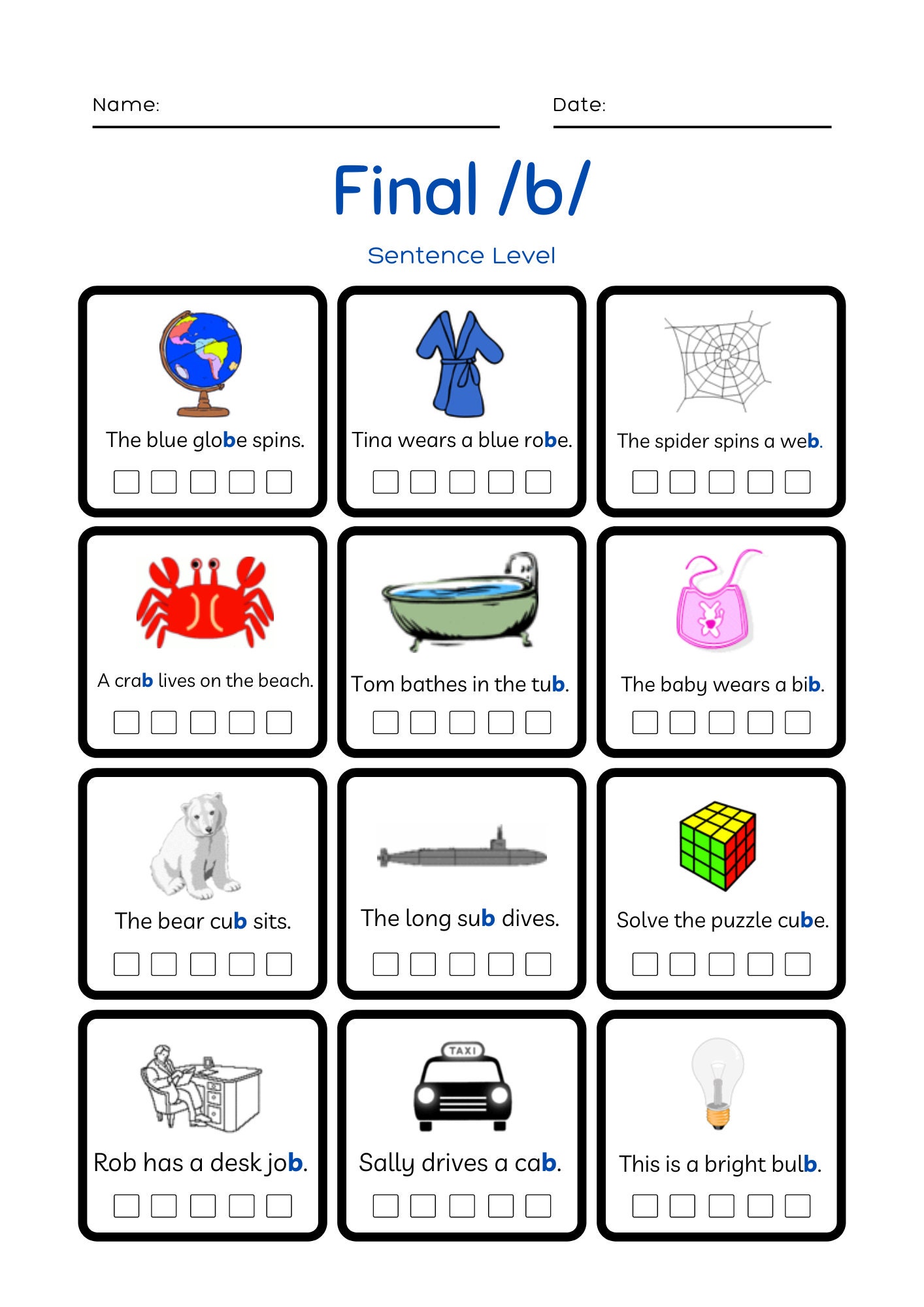 Articulation Flashcards and Worksheets Complete /b/ Phoneme, Initial ...