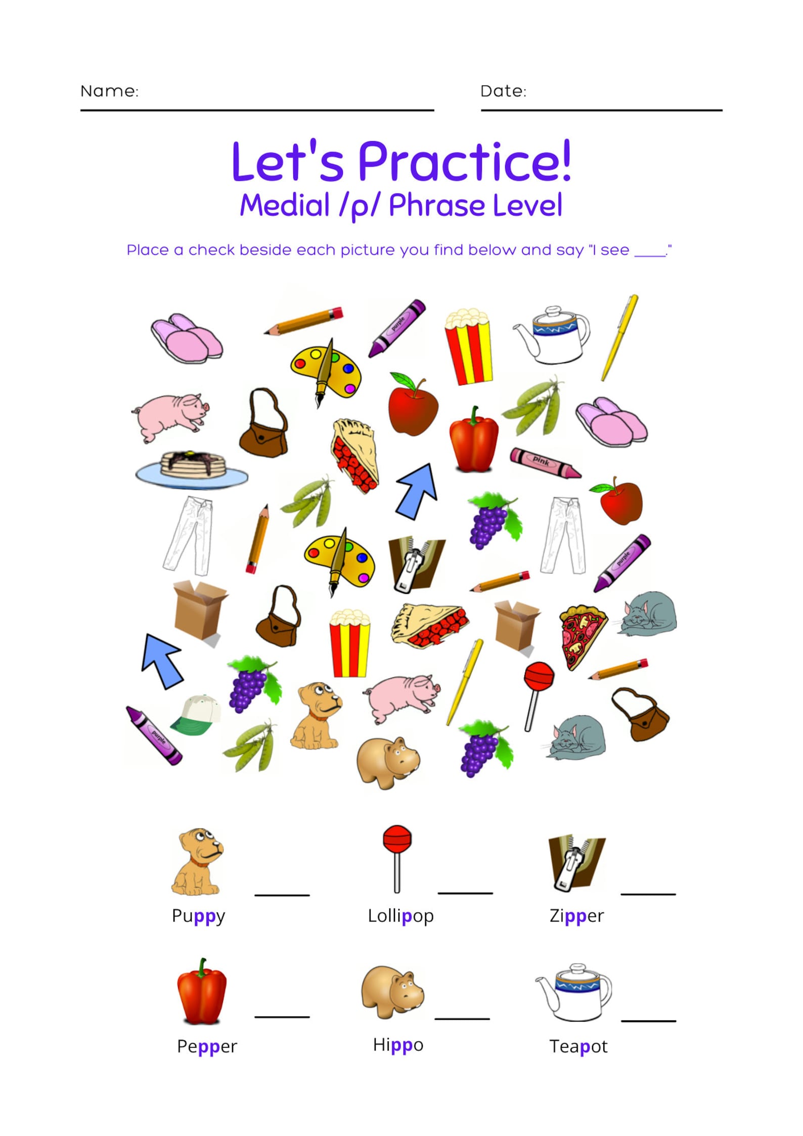 Articulation Flashcards and Worksheets Complete /p/ Phoneme | Etsy