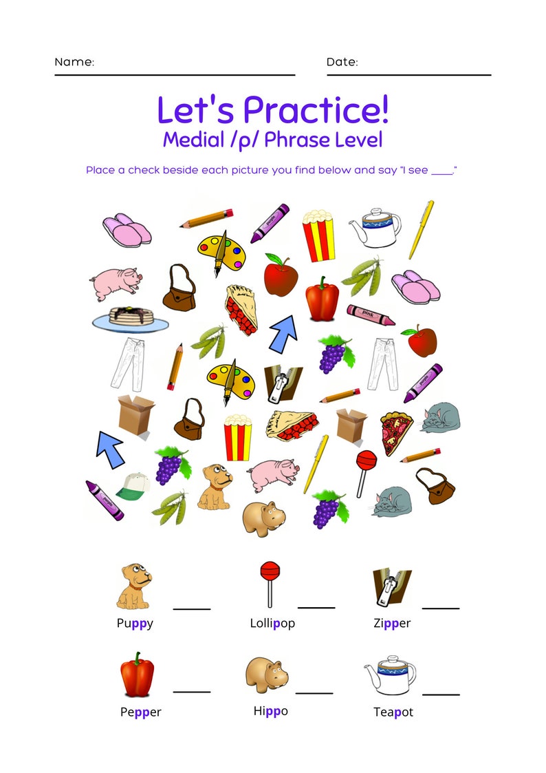 Articulation Flashcards and Worksheets Complete /p/ Phoneme | Etsy