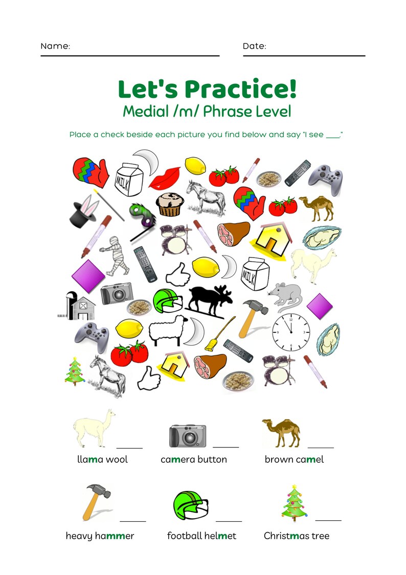 Articulation Flashcards and Worksheets Complete /m/ Phoneme: - Etsy