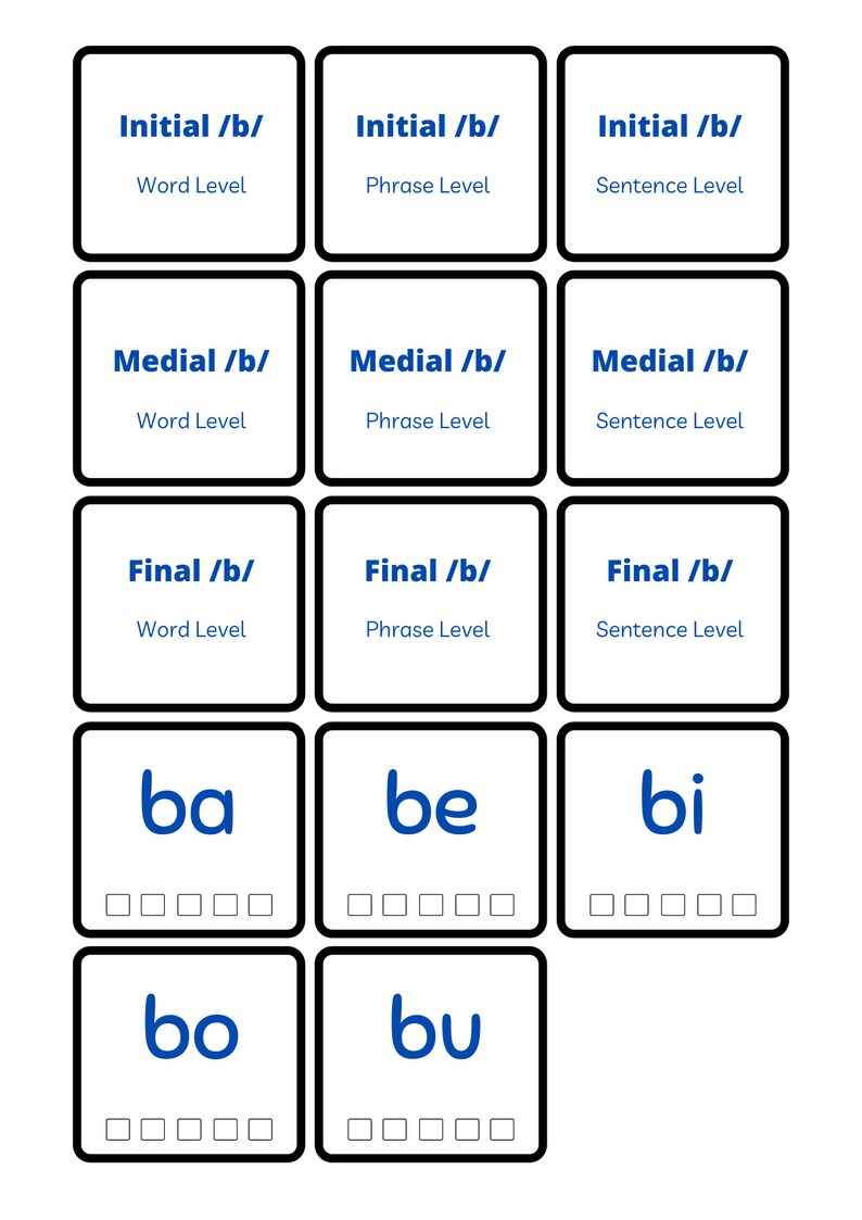 Articulation Flashcards and Worksheets - Complete /b/ Phoneme, Initial ...