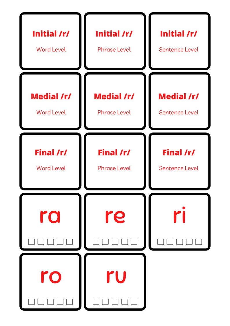 Articulation Flashcards and Worksheets Complete /r/ Phoneme: Initial ...