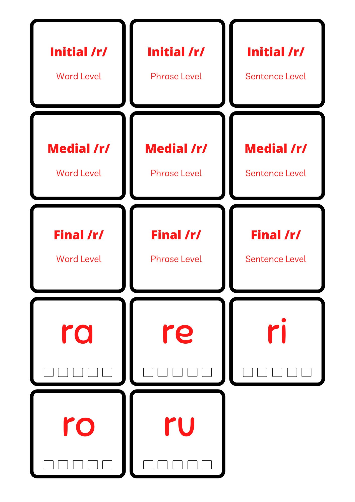Articulation Flashcards and Worksheets Complete /r/ Phoneme: Initial ...