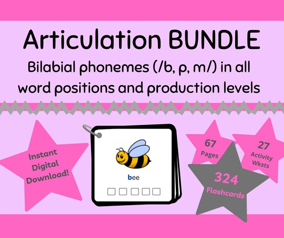 Articulation Flashcards and Worksheets BUNDLE Bilabial | Etsy