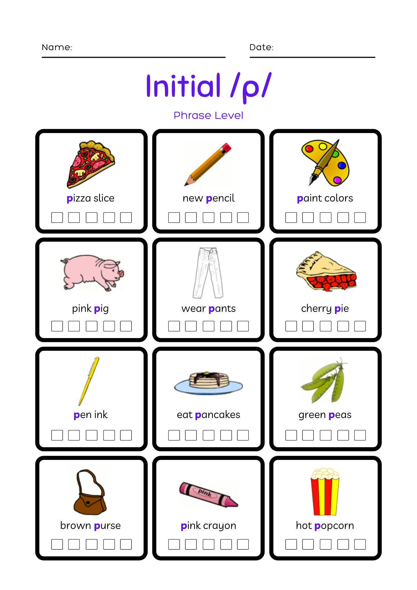 Articulation Flashcards and Worksheets BUNDLE Bilabial /p,b,m/, Initial ...