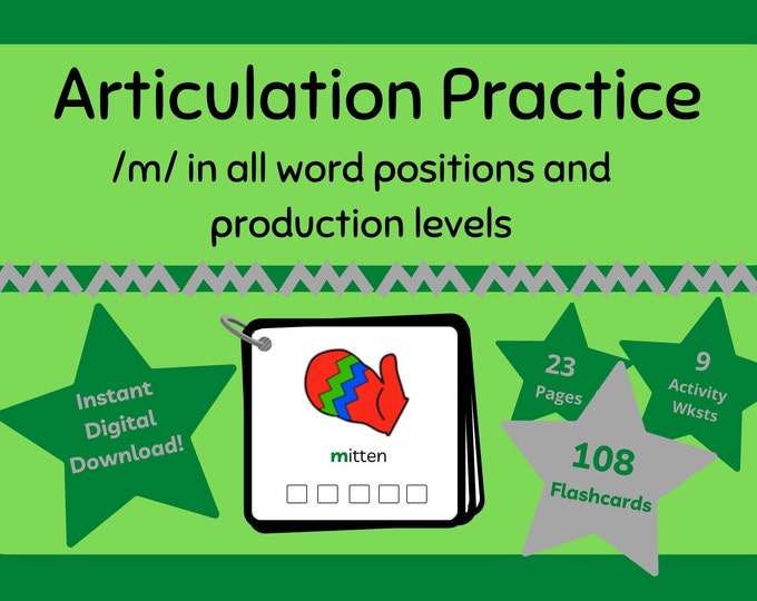 Articulation Flashcards and Worksheets - Complete /m/ Phoneme: Initial ...