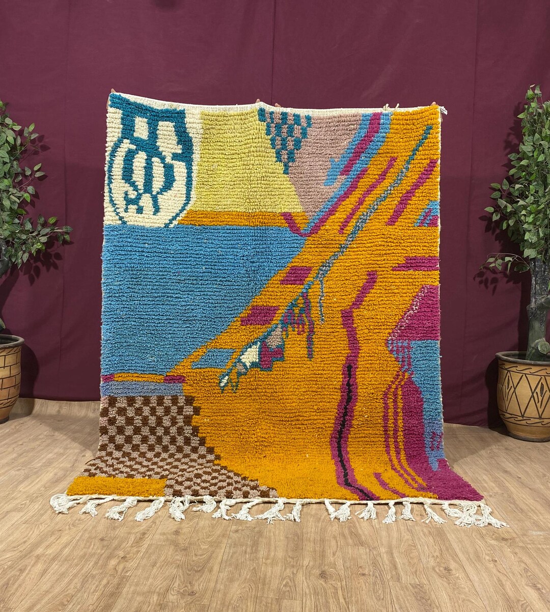 Boho Wool Rug, Moroccan Checkered Pattern, Soft Plush (handmade) - Etsy