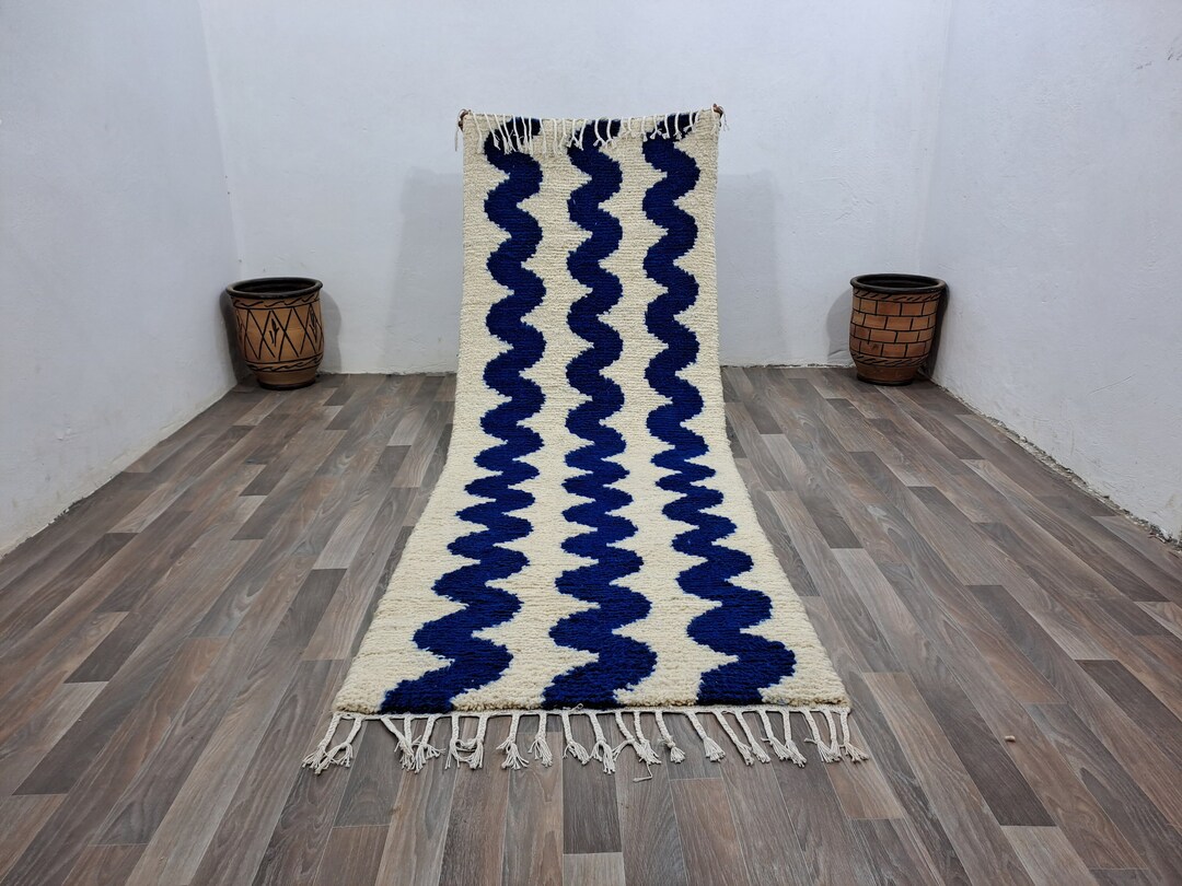 Moroccan Blue White Rug - Handwoven Wool, Bohemian Style - Etsy