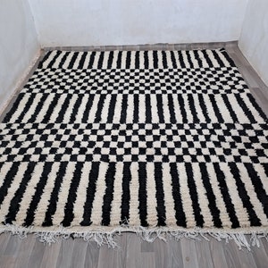 Custom Moroccan Rug, Black and White Rug, Squares on Shape ,black and ...