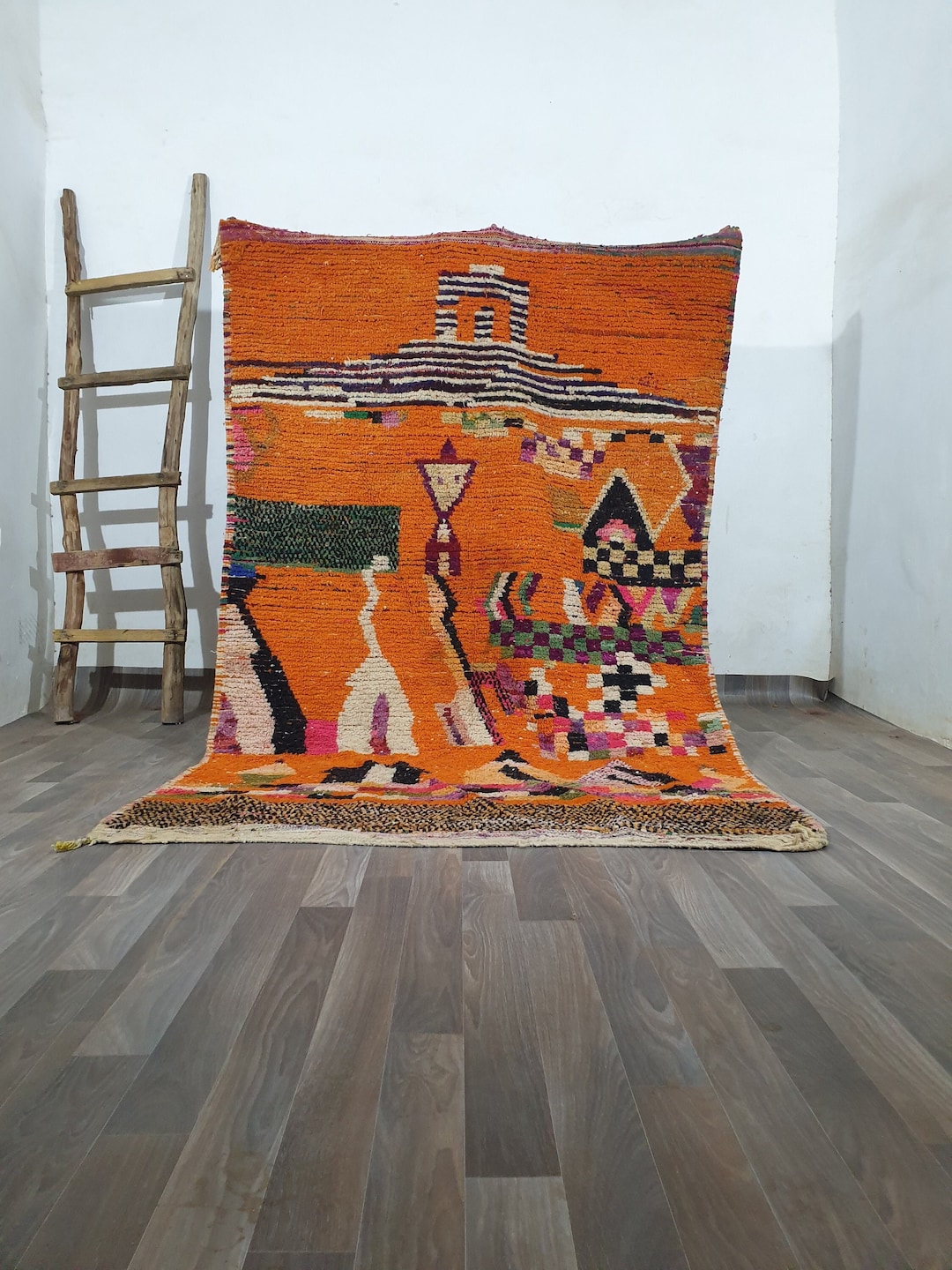 PRETTY ORANGE RUG for Your Living Room, Moroccan Handmade Rug From Wool ...