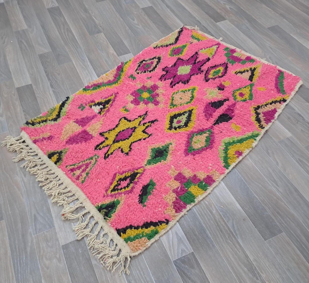 Pink Moroccan Rug, Pink Wool Rug, Moroccan New Style, Genuine Lamb Wool ...