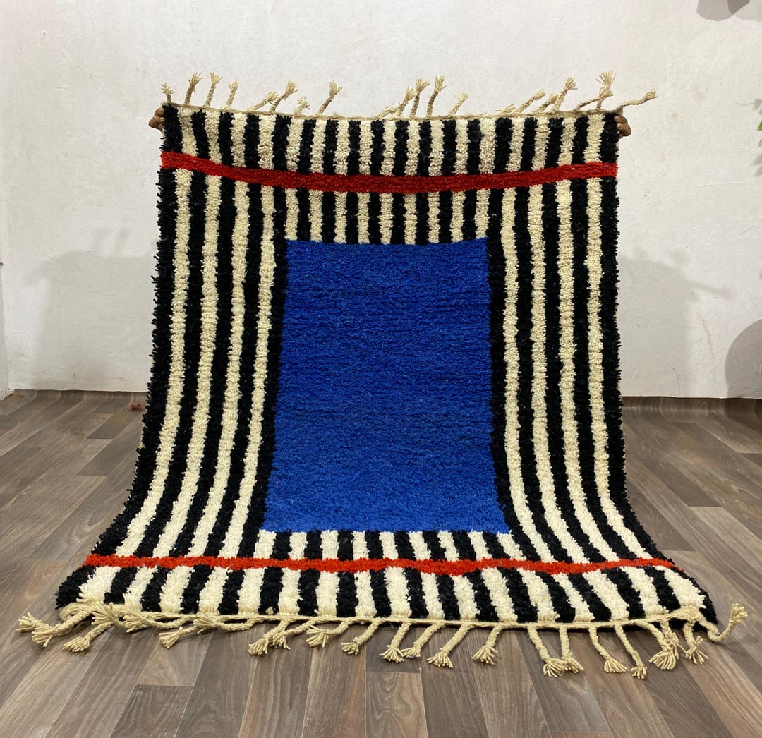 Amazing Blue Morrocan Rug, Rug for Living Room , Striped Tufted Rugs ...